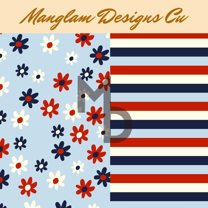 Vintage floral daisies USA independence retro seamless repeat pattern ...