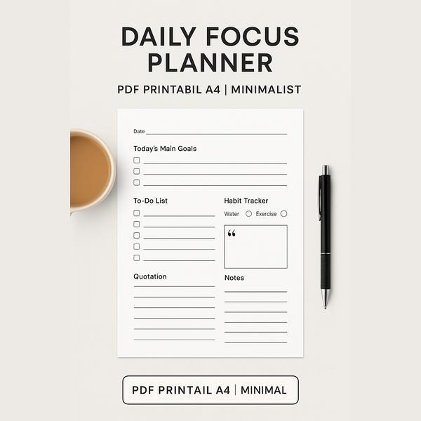 Daily Focus Planner (PDF A4 - Printabil)