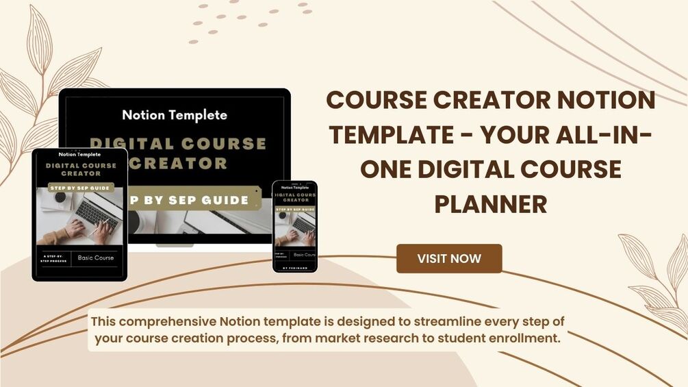 Digital Course Creator Planner Notion Template Course Creator Notion Digital Course Digital ...