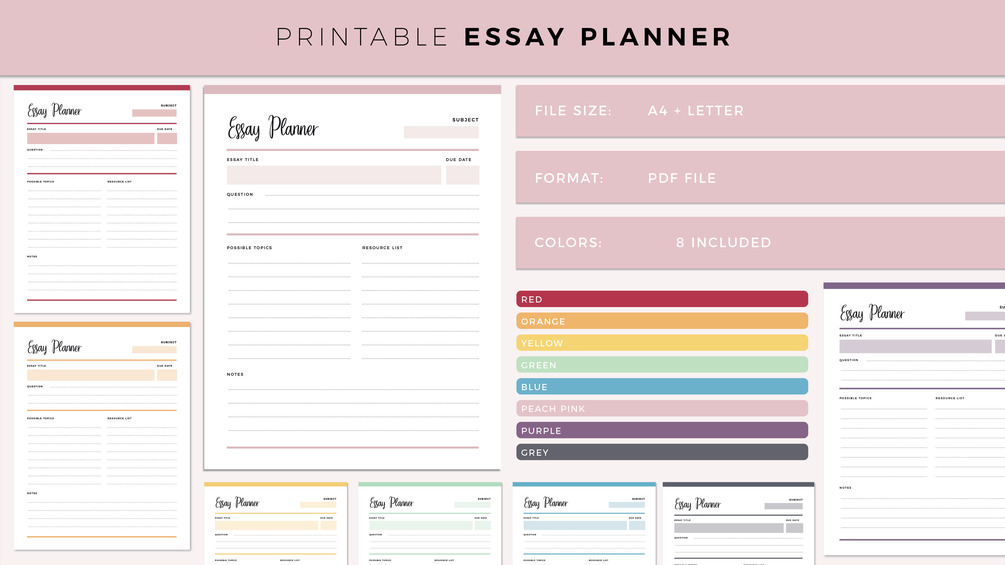 Printable Essay Planner | School, College and University Planner | A4 ...