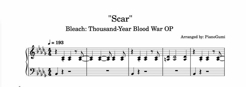 Bleach: Thousand-Year Blood War OP - "Scar" - EASY Piano Sheet Music