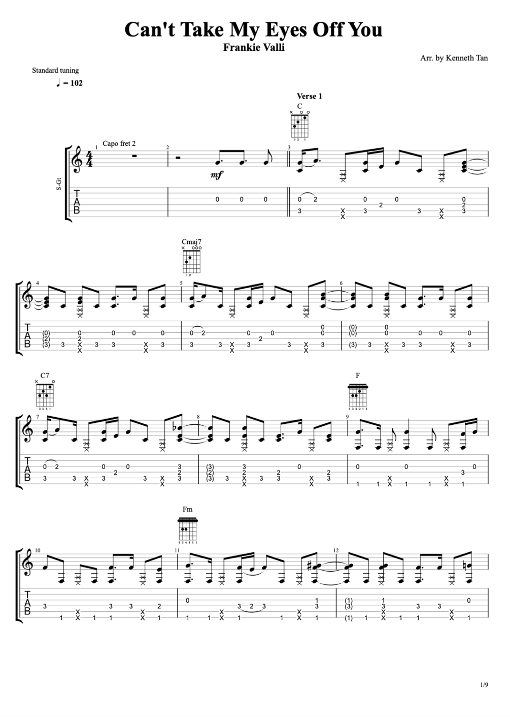 Can't Take My Eyes Off You | Fingerstyle Guitar