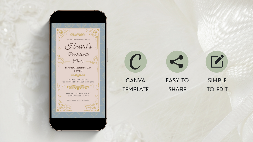 Royalcore Bachelorette Party Digital Invitation – Editable Canva Template