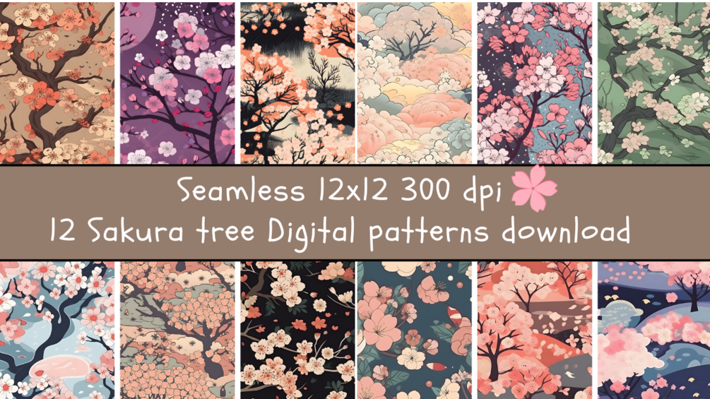 Sakura theme-12 Seamless Patterns-Digital product Download