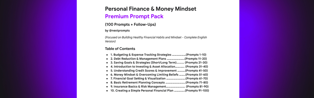 100 Personal Finance Premium Prompt + 200 Follow Up