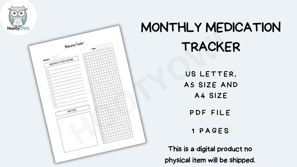 Monthly Medication Tracker. Medication Log, Printable A4, A5, US L ...