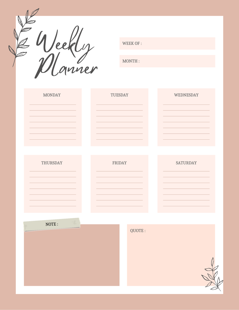 Pink Minimal Weekly Planner ( Printable)