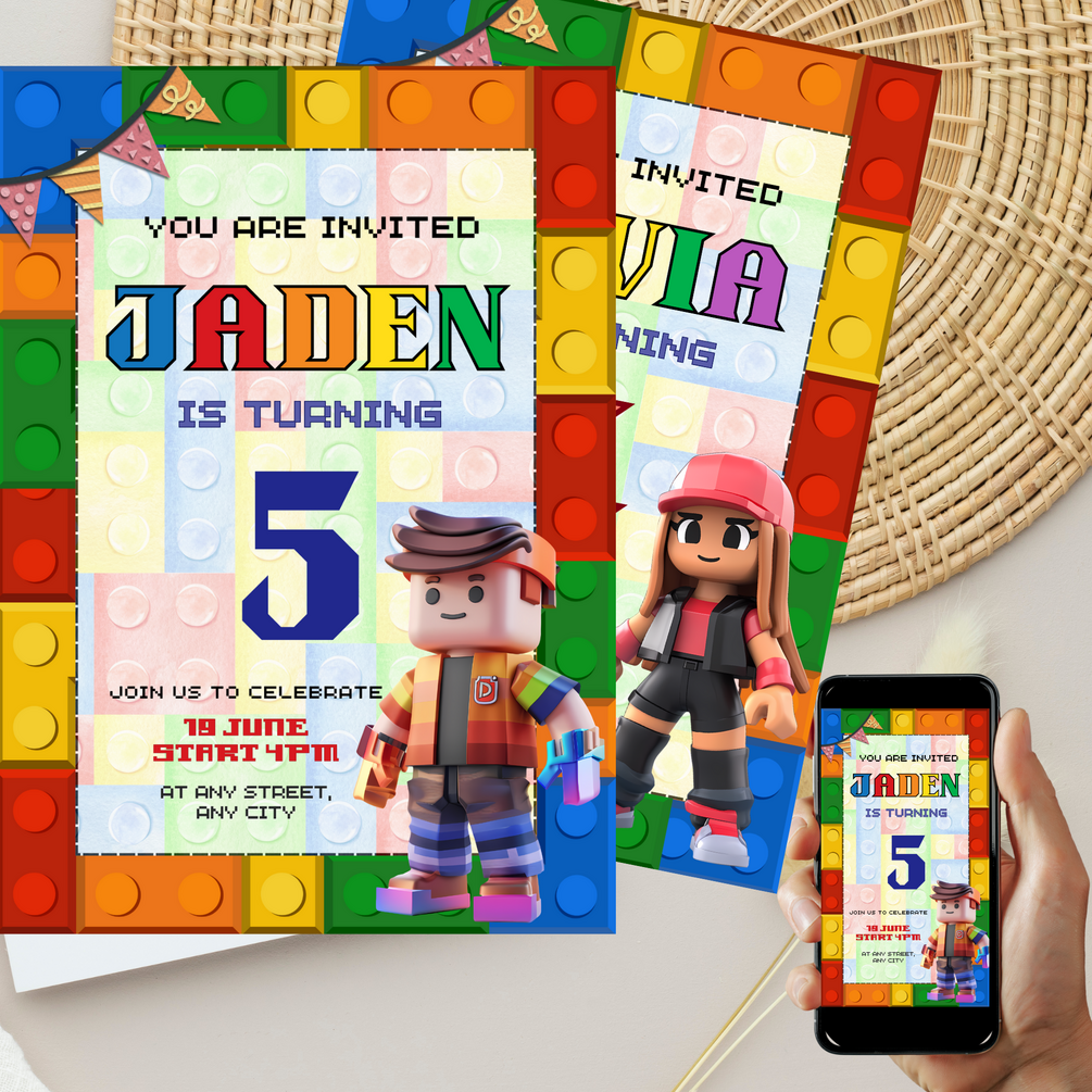 Editable Building Blocks Birthday Party Invitation Building Bricks Kids ...