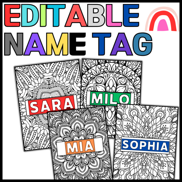Editable coloring name tag, bookmarks , small name tag & book covers bundle