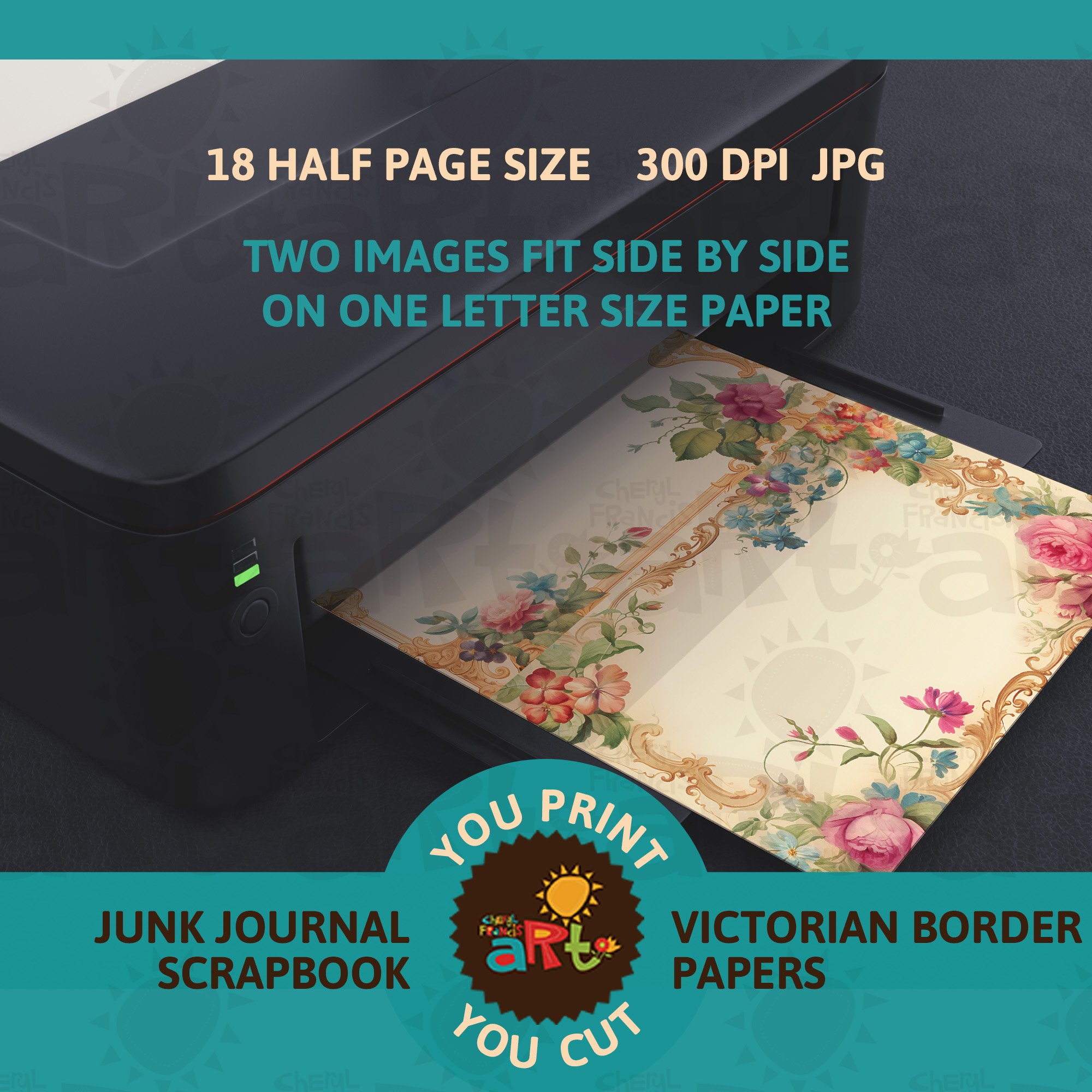 18 pc Victorian Gold Floral Frame Printable Junk Journal Half Papers ...