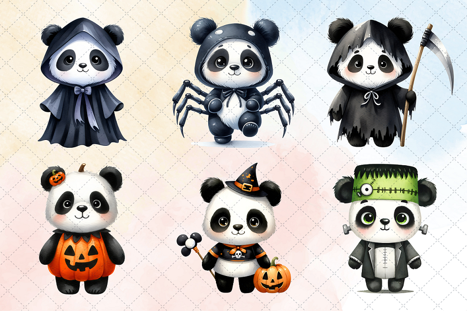 Spooky Panda Watercolor Sublimation Bundle