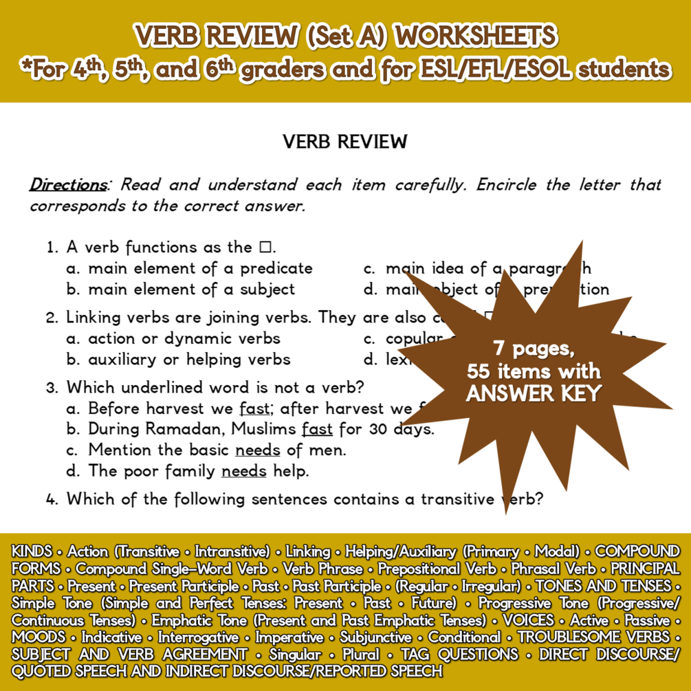 Verb Review (Set A) Worksheets