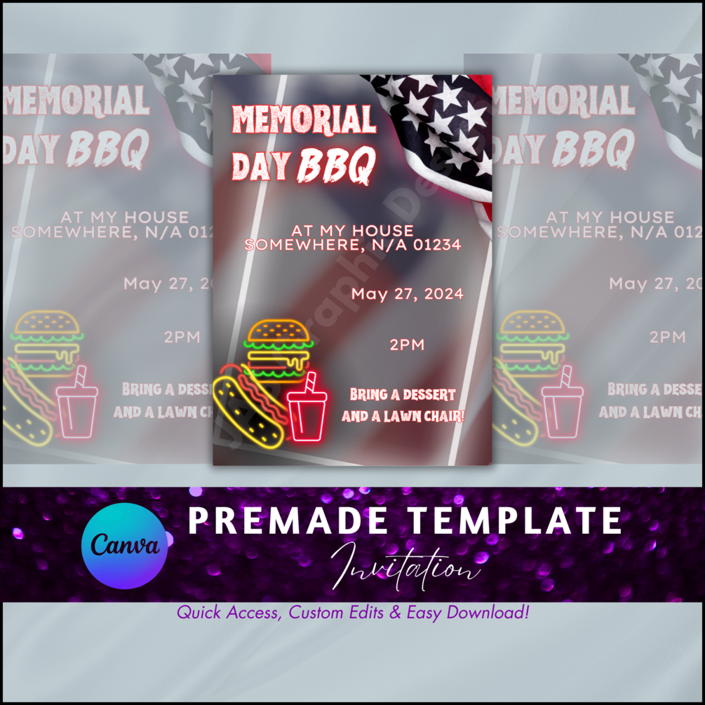 Memorial Day Invitation - Digital invitation, Memorial day flyer, bbq ...