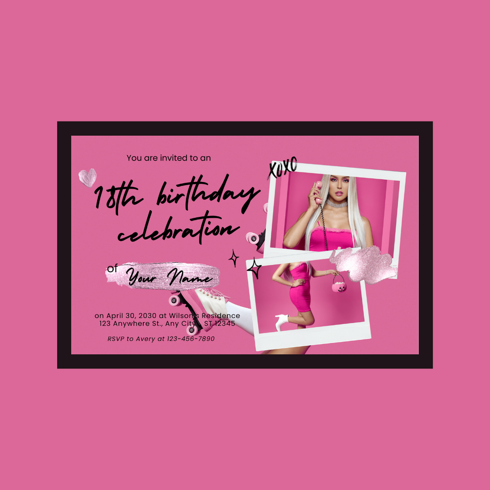18th Invitation Card Barbie Theme