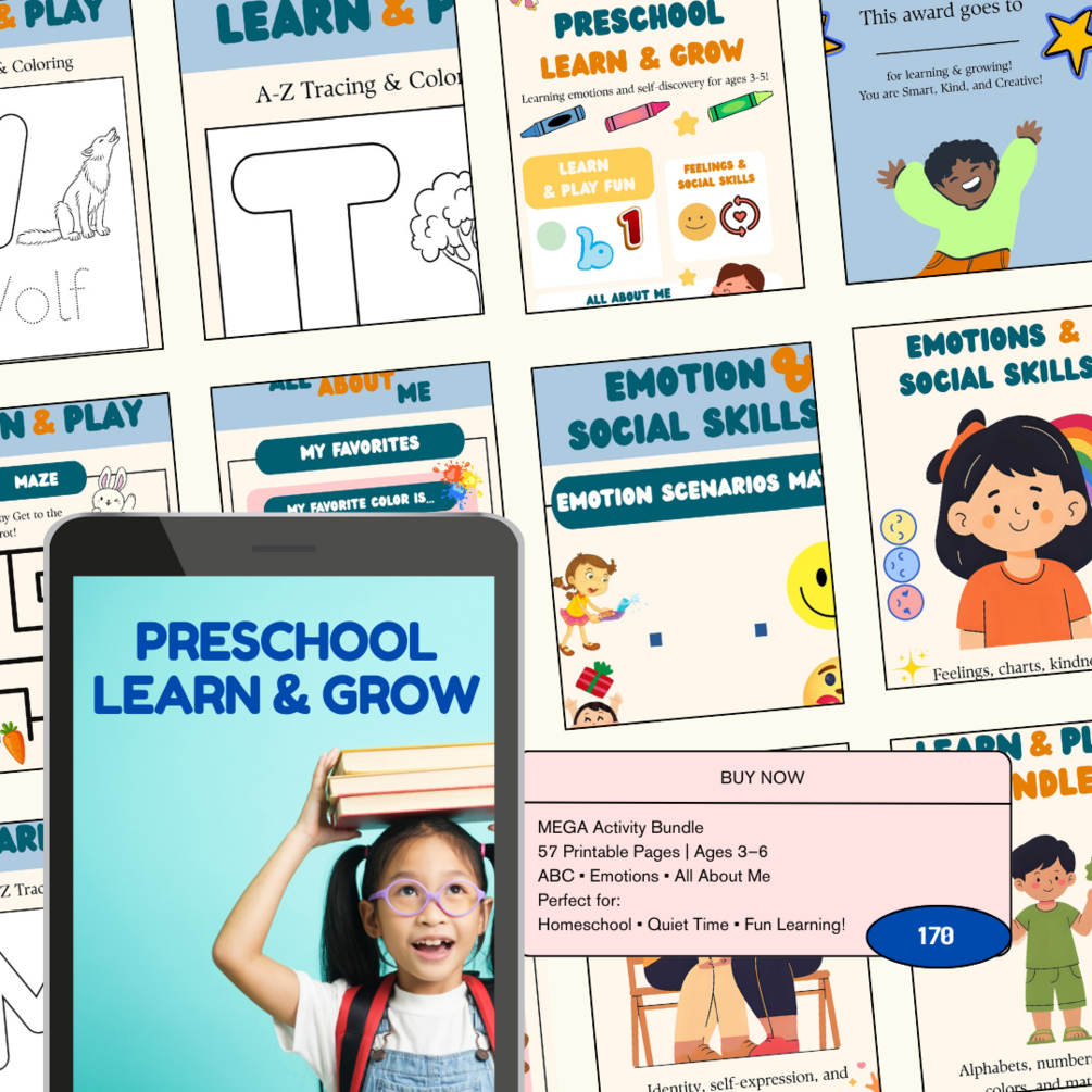 Preschool Learn & Grow MEGA Activity Bundle (57 Printable Pages | Ages 3–6)