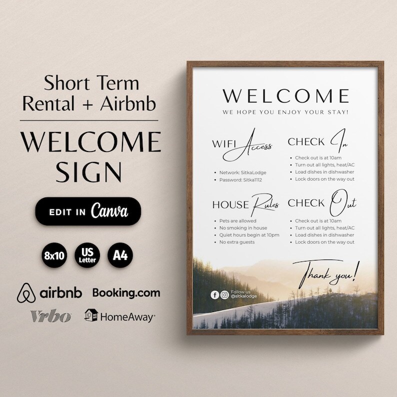 Airbnb Welcome Signs, Editable Short Term Rental House Rules Template ...