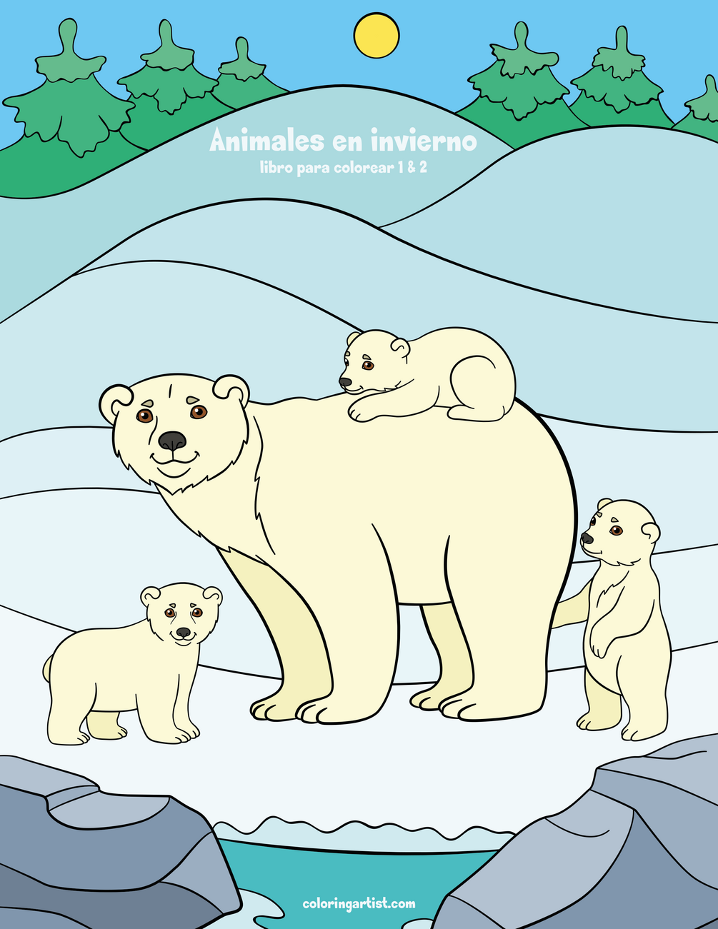 Animales en invierno libro para colorear 1 & 2