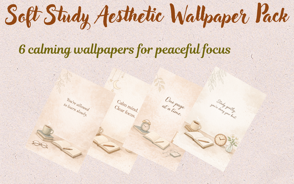 Soft Study Aesthetic Wallpaper Pack (6 Calm Designs)