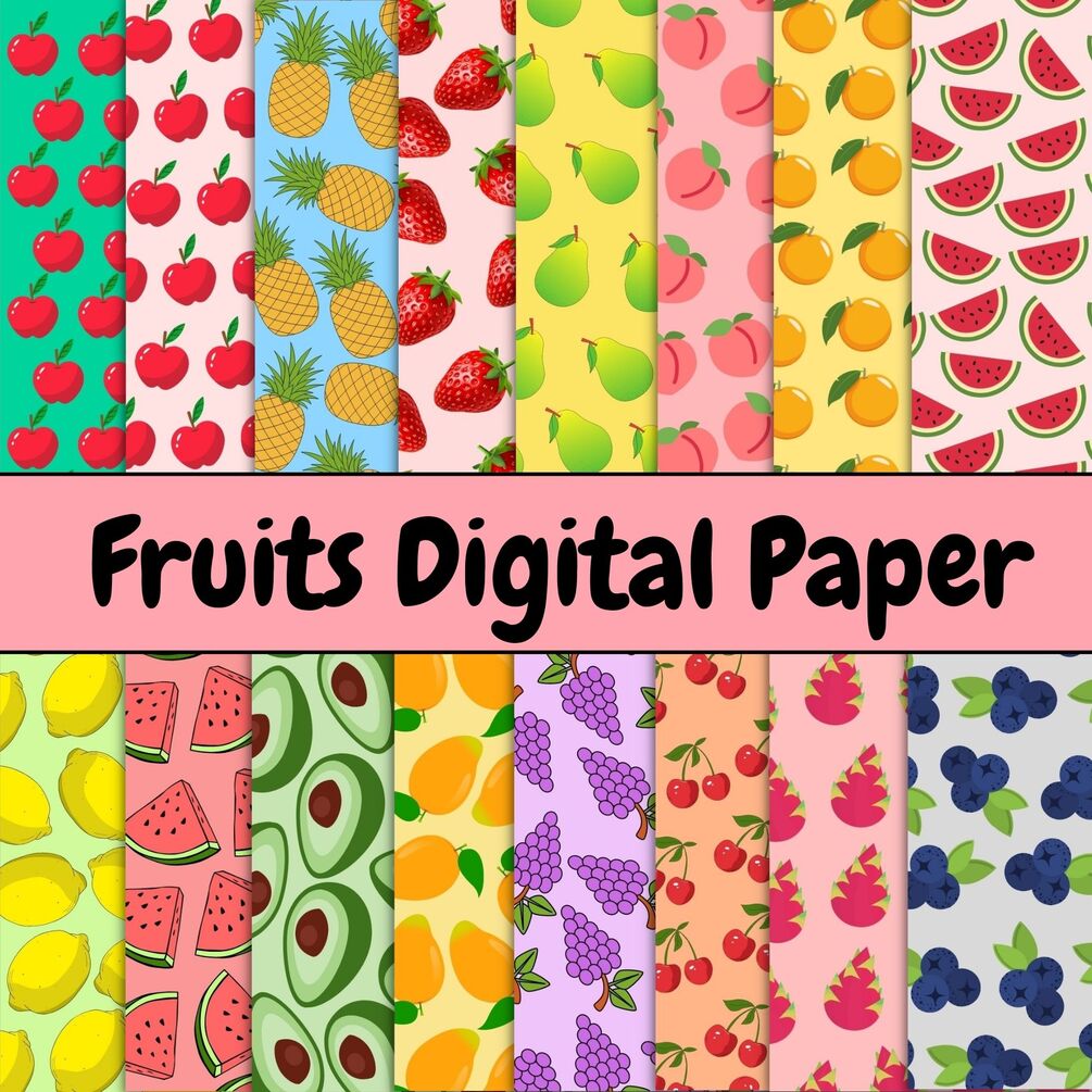 Fruits Seamless Pattern, Fruits Digital Paper, Fruit Background, Summer ...