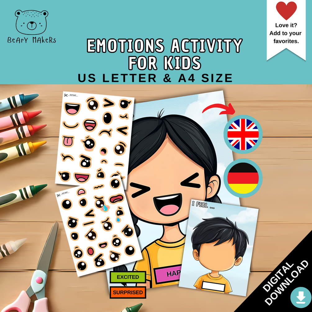 Emotions Activity for Kids Printable Feeling Chart Quiet Book Page Pre ...