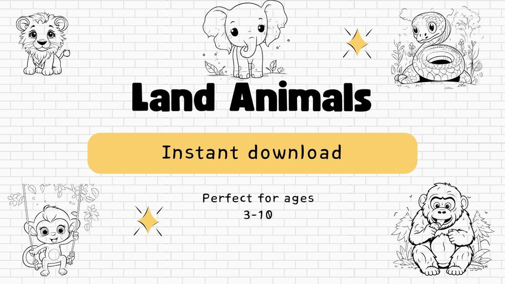 Land Animals Coloring Pages Activity Worksheet - Black & White ...
