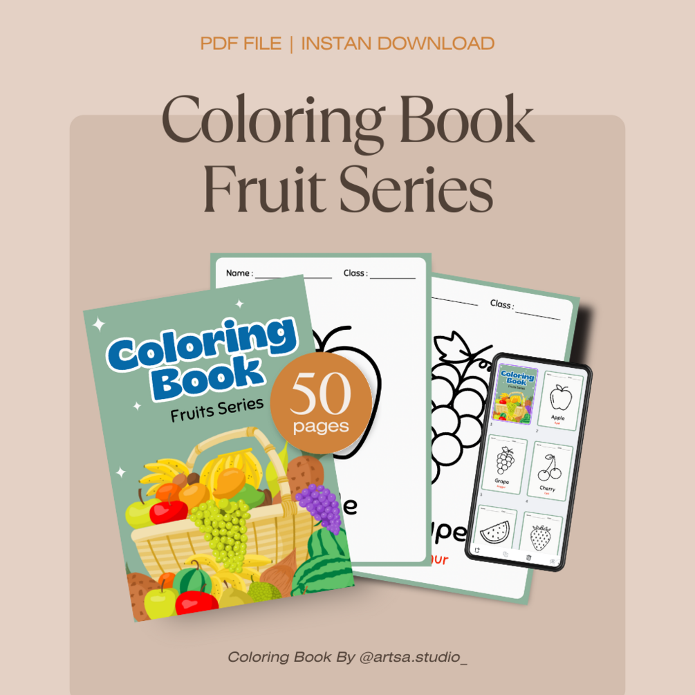 Printable Coloring Book Fruits Series PDF File - Instan Download