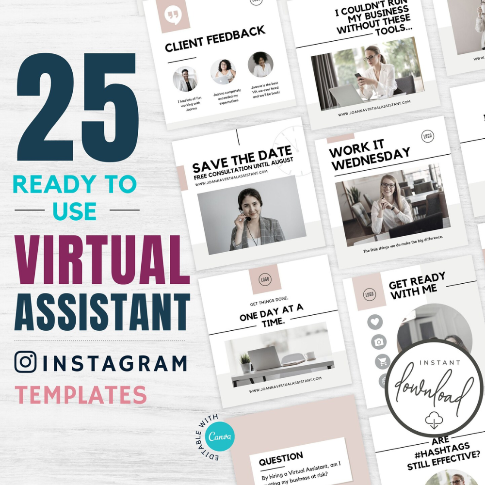 Virtual Assistant Instagram Posts 25 Set | Instagram Templates Virtual ...