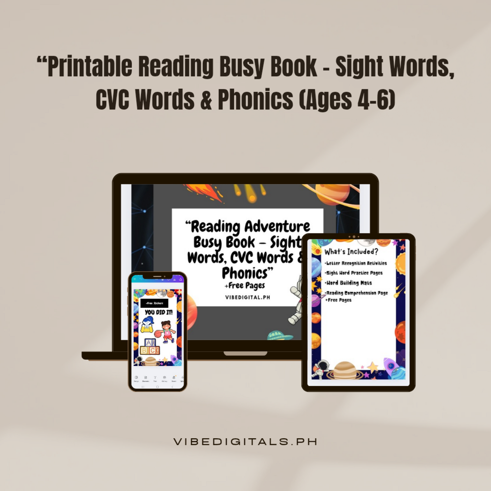 “Printable Reading Busy Book – Sight Words, CVC Words & Phonics (Ages 4–6)