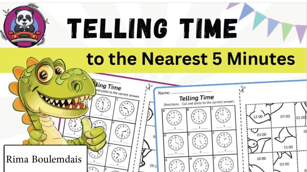 Telling Time to the Nearest 5 Minutes & Quarter Hour - Dinosaur-Themed ...
