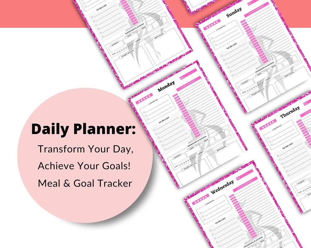 The Ultimate Pink Glitter Daily Planner: Fitness, Meal & Goal Tracker