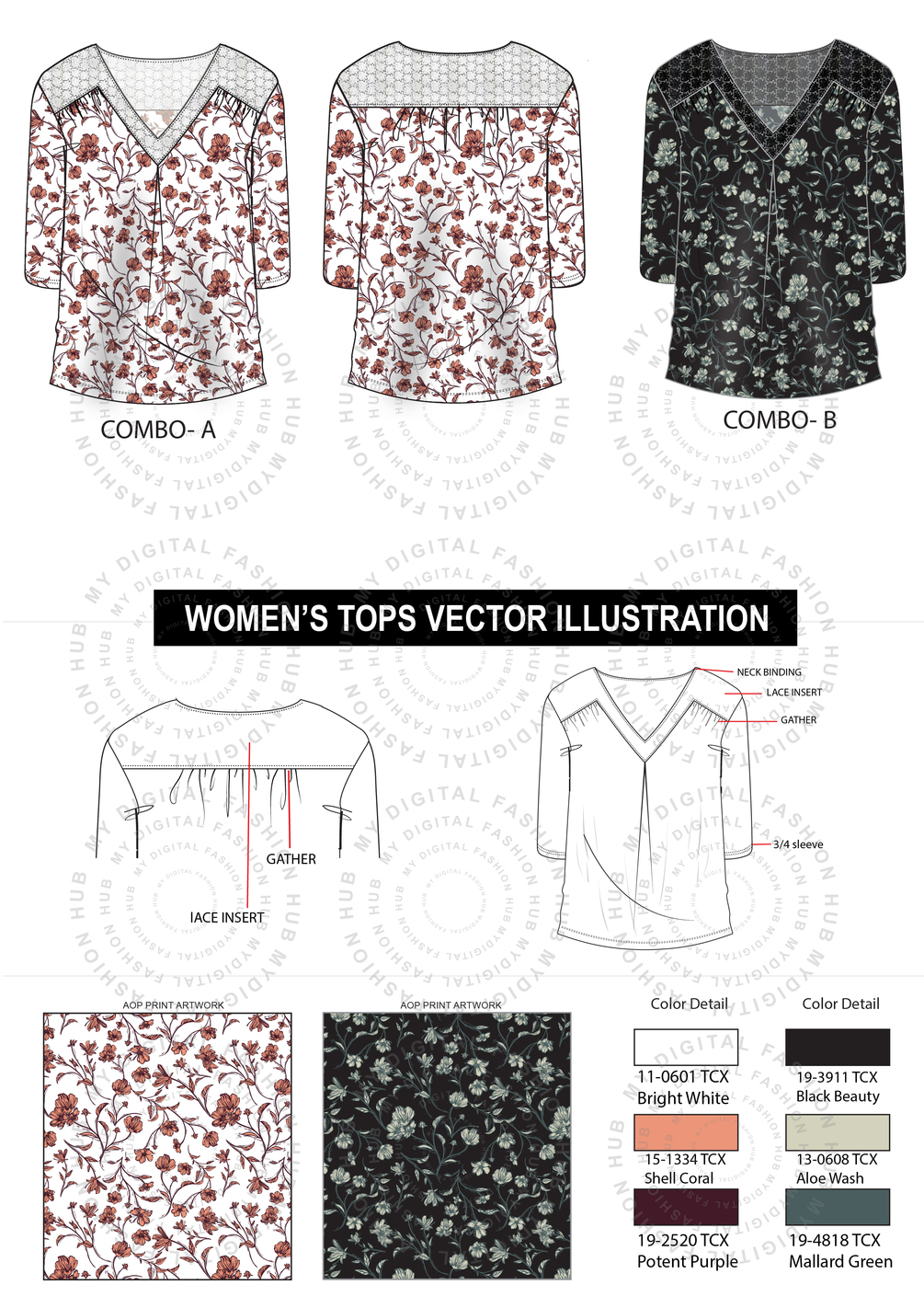 Women’s Tops Vector Illustration Pack | Fashion Flat Sketches (AI)