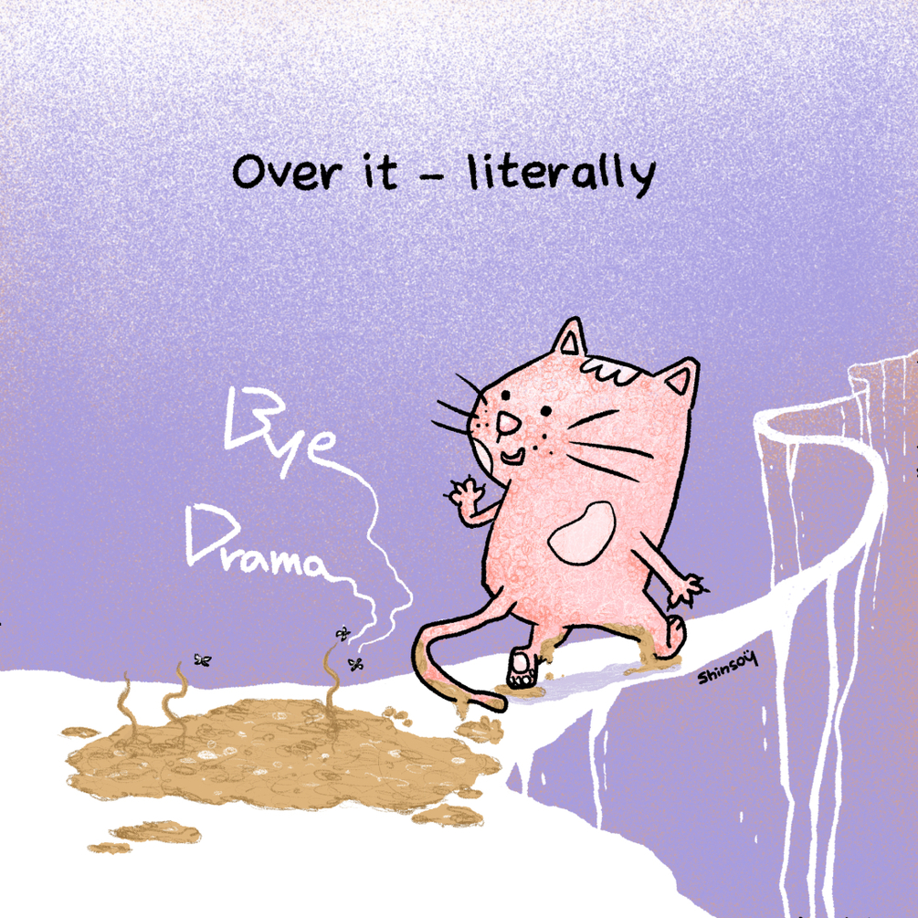 Over it — literally. | Healing Cat Illustration