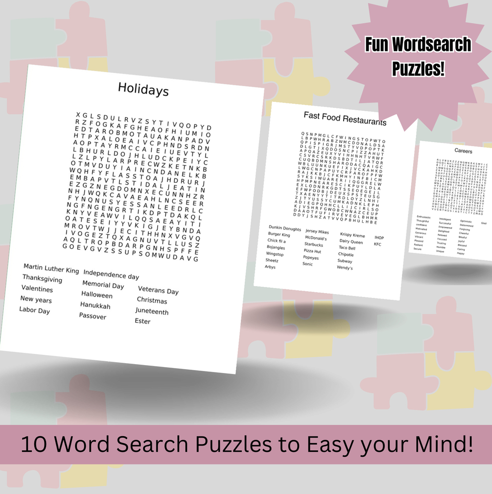 10 Topic Based Word Search Puzzles