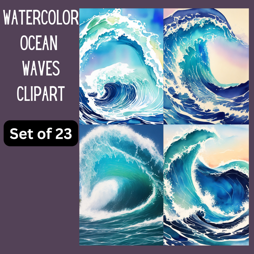 Watercolor Ocean Waves Clipart - nautical watercolor wave clip art in ...