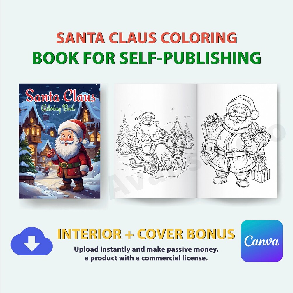 Printable Xmas Coloring Pages Book with Santa Claus | Kdp Interior and ...