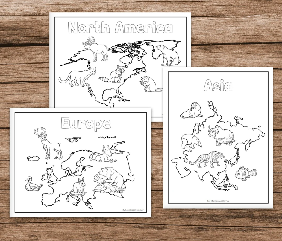 Animals of the Continents Coloring Page