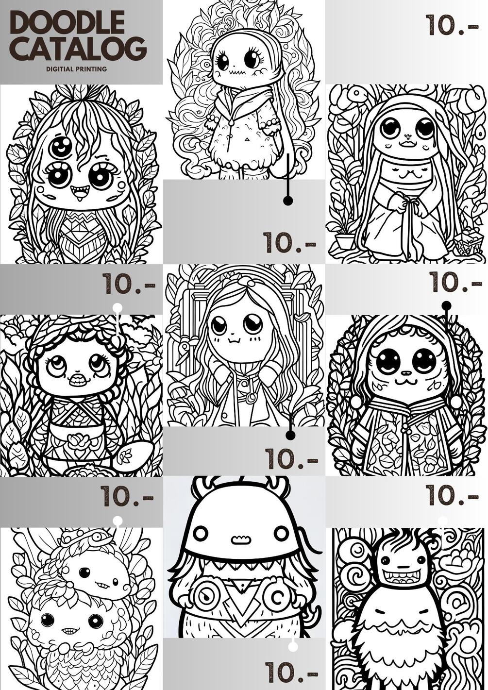 14 TEMPLATE, Doodle Coloring Pages Bundles A4 Digital Printing