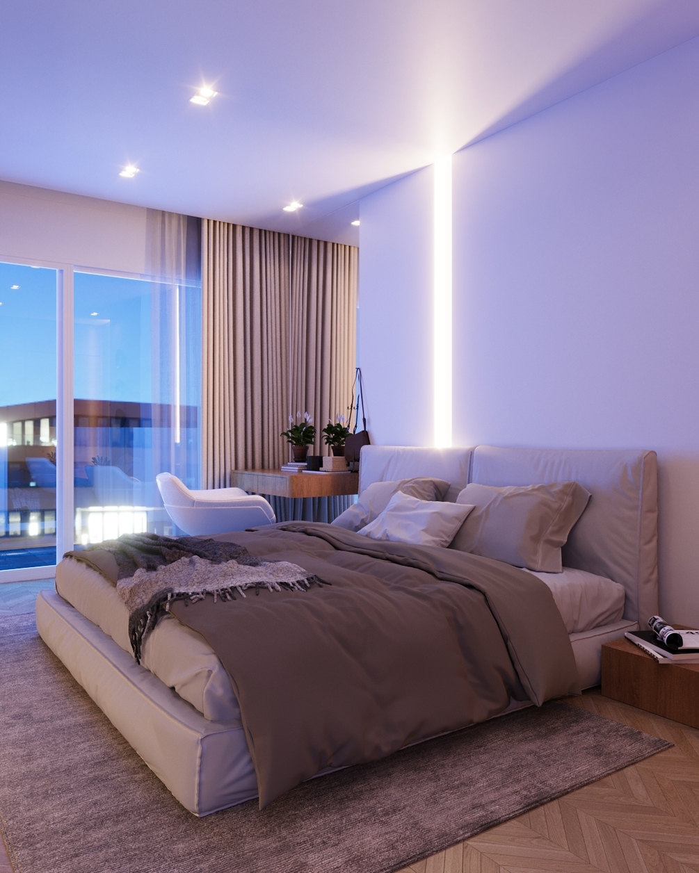 apartment bedroom night interior scene [cinema4d + corona].