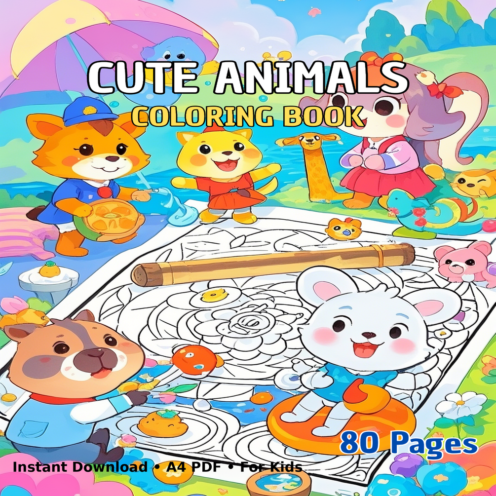 Cute Animals Coloring Page – Printable A4 Animal Line Art for Kids ...
