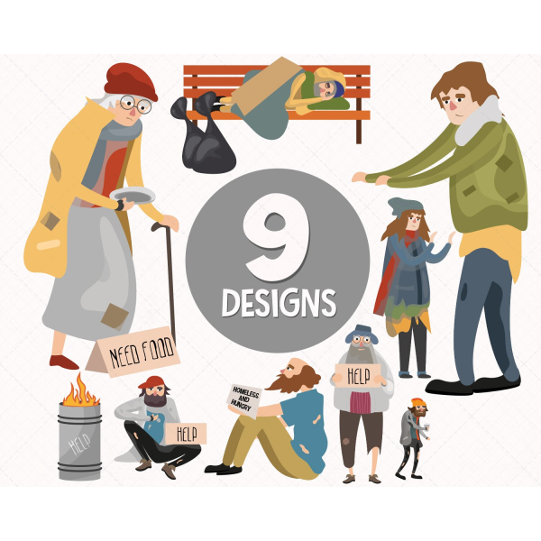 9 Homeless People Cartoon SVG, Unemployment People SVG, Homeless People ...