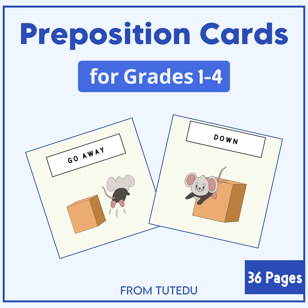 Vibrant Illustrated Preposition Cards for Grades 1-4