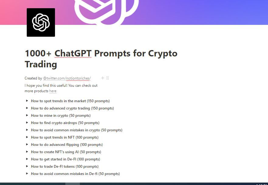 1000+ ChatGPT Prompts for Crypto Trading