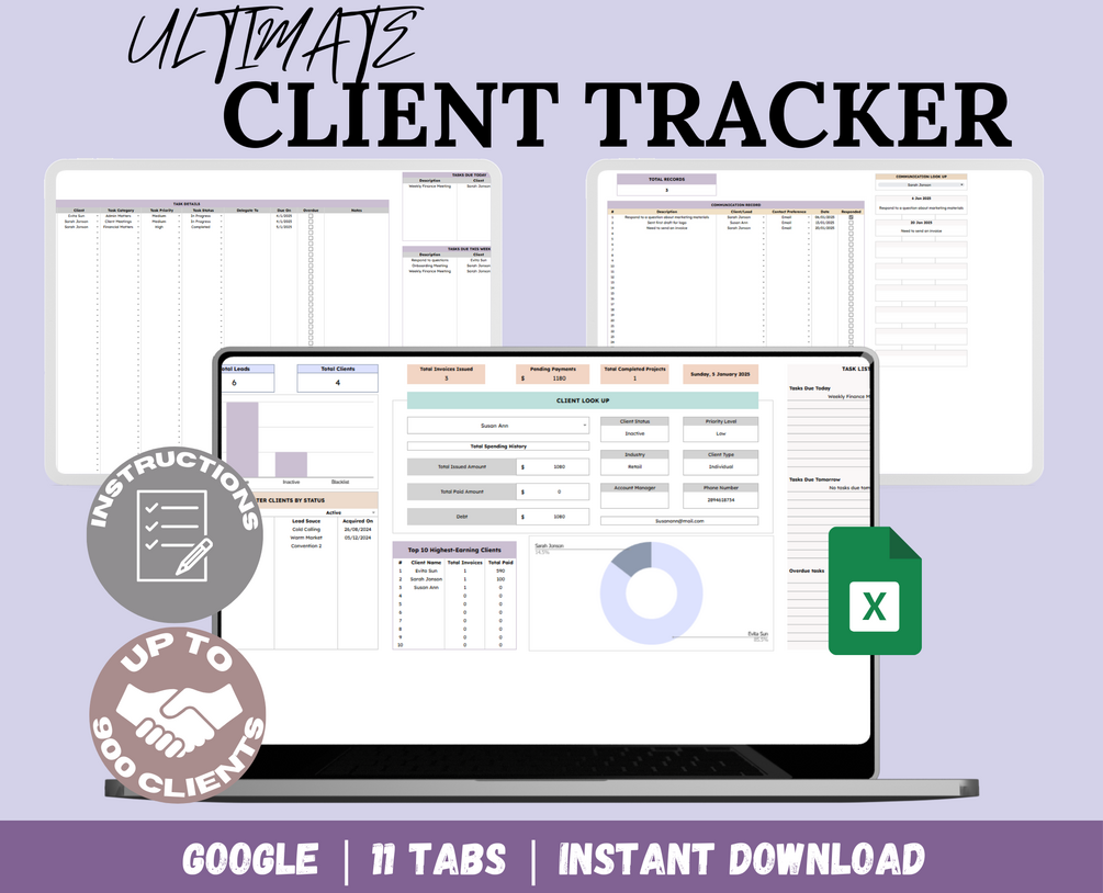 Ultimate Client Tracker Spreadsheet, Client Tracker Google, Small ...