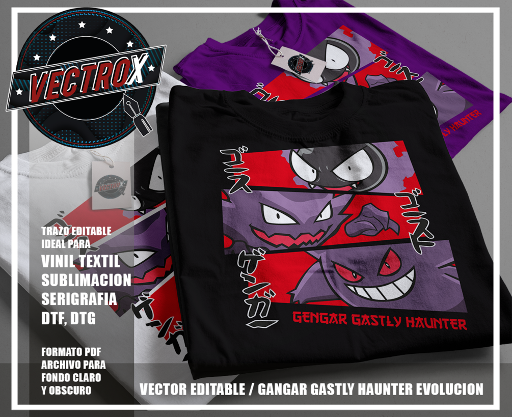 Vector Editable - Gengar Gastly Haunter Evolucion