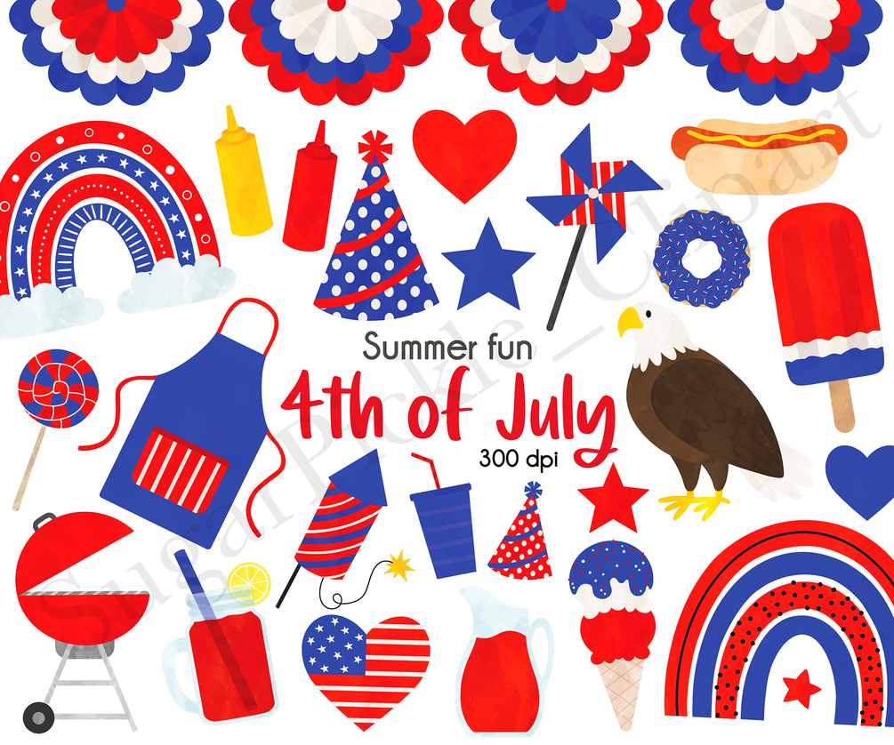 4th of July Clipart, American Summer Fourth of July Clipart,