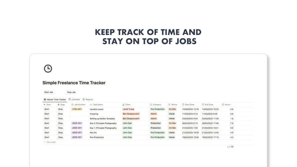 Simple Freelance Time Tracker for Notion