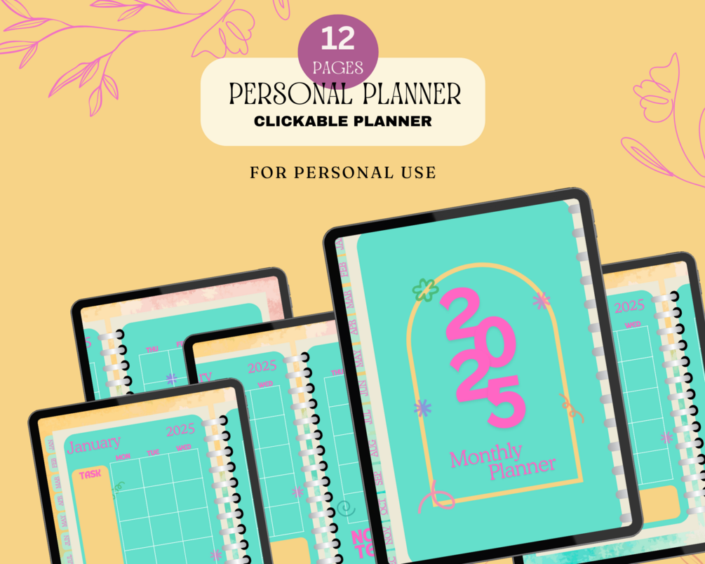 Clickable 2025 Monthly Planner | Personal Use