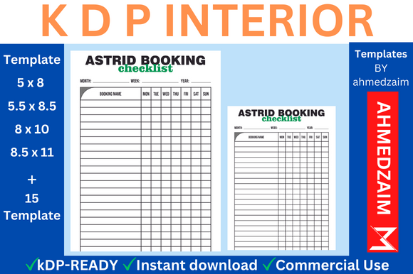 ASTRID BOOKING CHECKLIST MONTH PLANER KDP InteriorTemplate Journal (FREE)