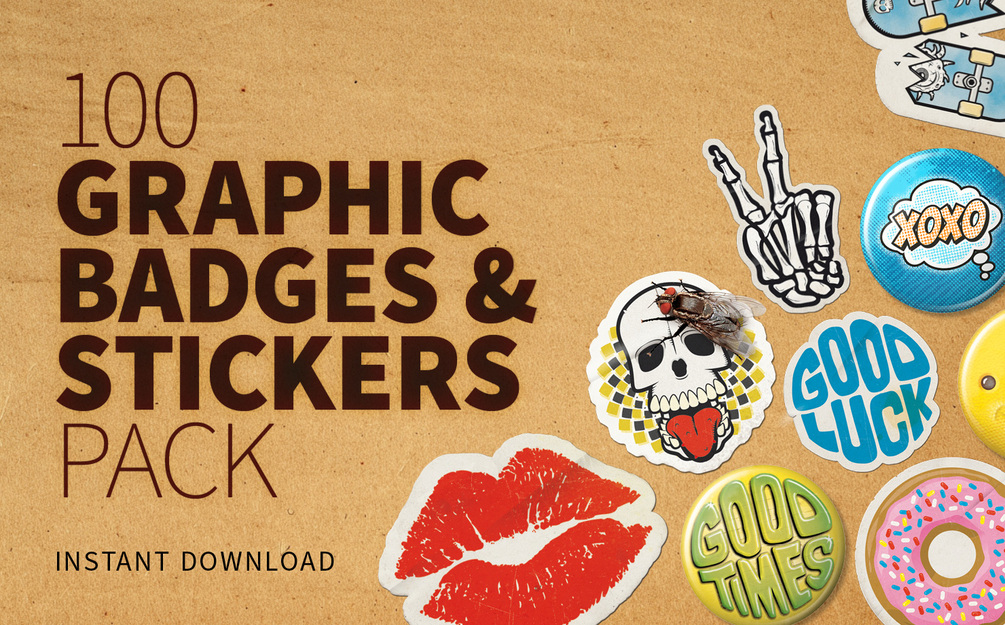 100 Digital Badges and Stickers Pack