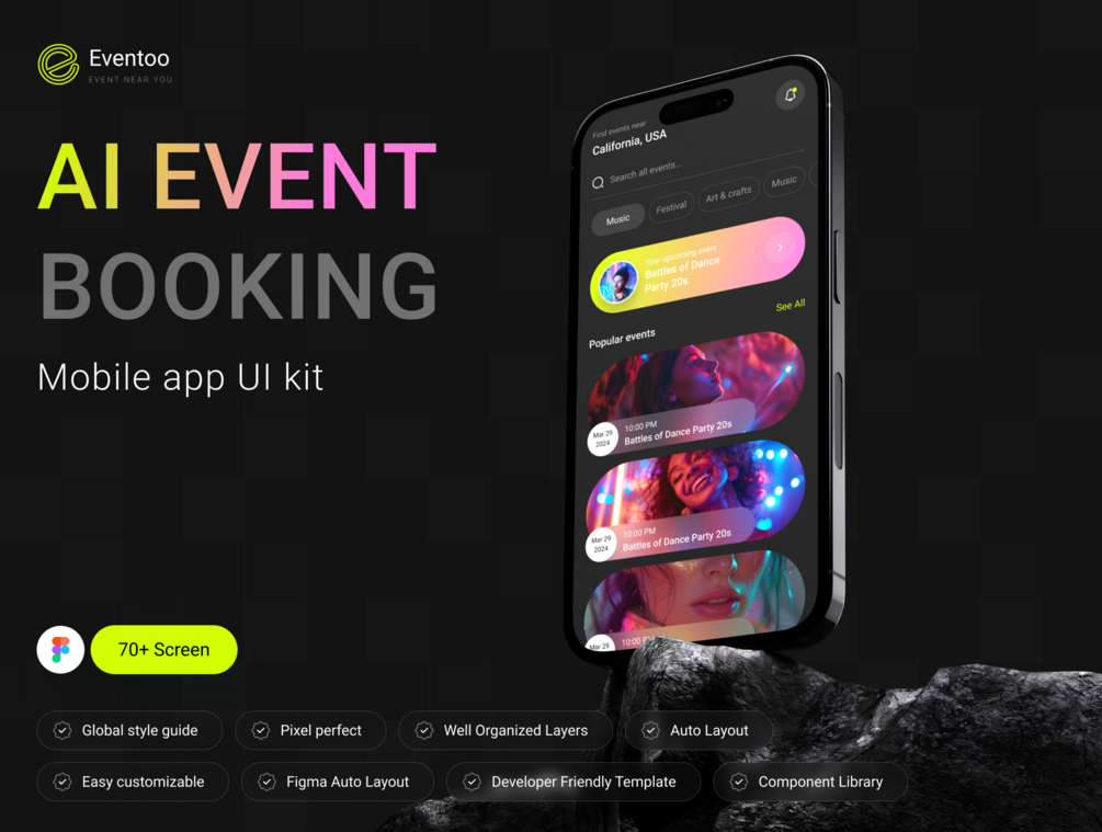 Eventoo: The AI-Powered Event Booking App UI Kit